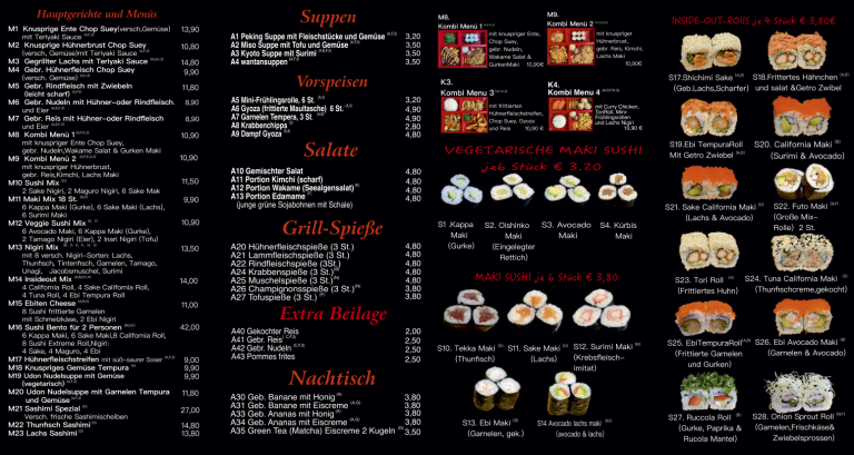 SPEISEKARTE – Restaurant Kyoto